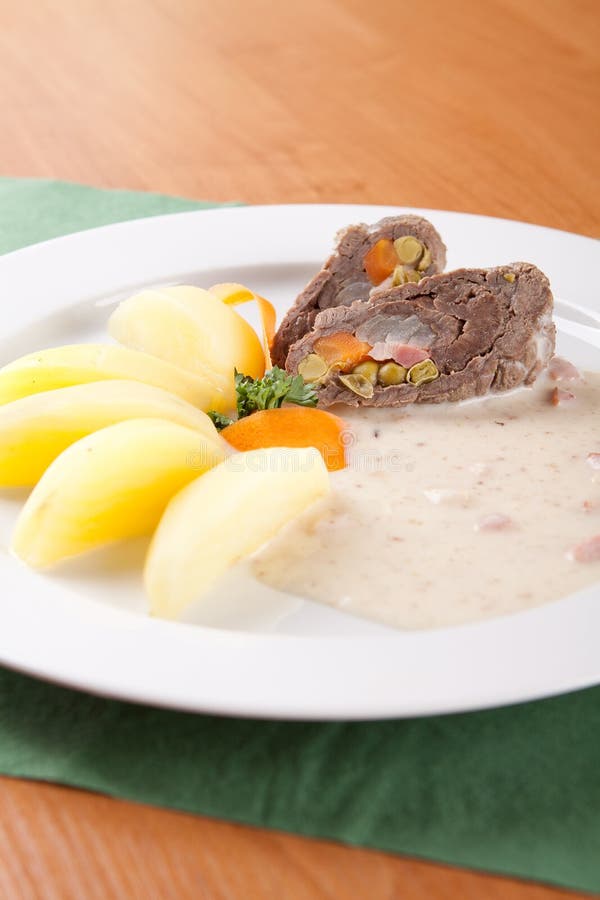 Beef Rolls with Vegetable Filling with Potatoes Stock Photo - Image of ...