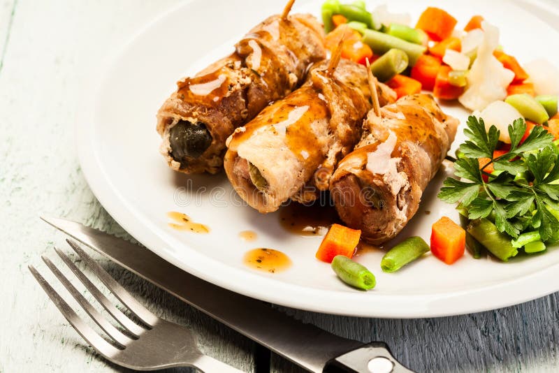 Beef rolls and vegetables stock image. Image of dining - 34706969