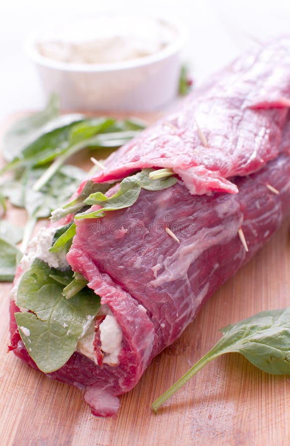 Beef Roulette with Spinach and Cheese Stock Photo - Image of food ...