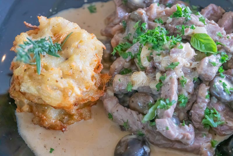 Beef Salad with Champignon Mushroom and Fried Vegetables Stock Image ...