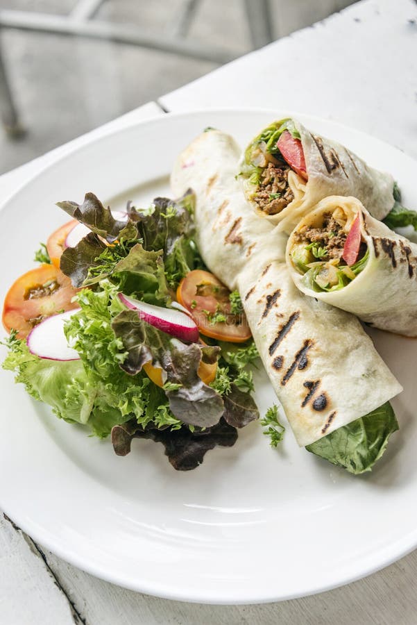 Beef and Salad Mexican Burrito Wrap Roll Stock Image - Image of wraps ...