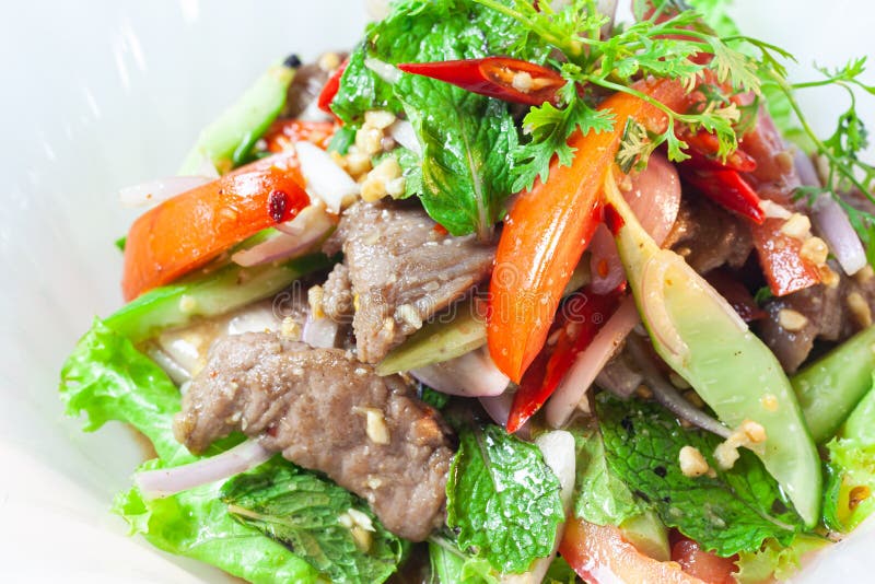 Beef Salad, Thai Style Beef Salad Spicy Dish Stock Photo - Image of ...