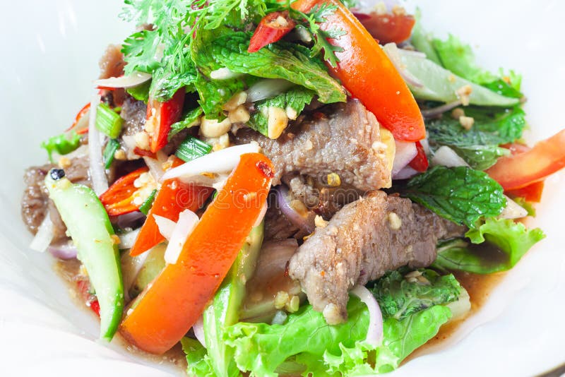 Beef Salad, Thai Style Beef Salad Spicy Dish Stock Photo - Image of ...