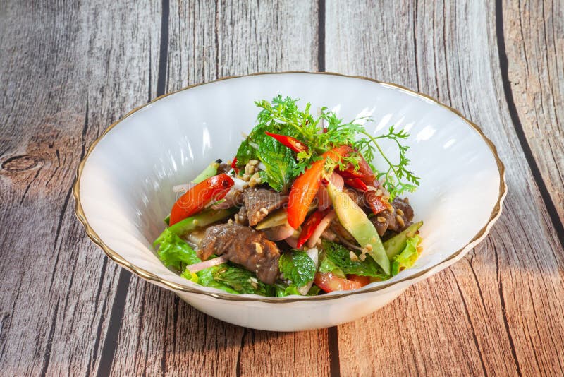 Beef Salad, Thai Style Beef Salad Spicy Dish Stock Photo - Image of ...