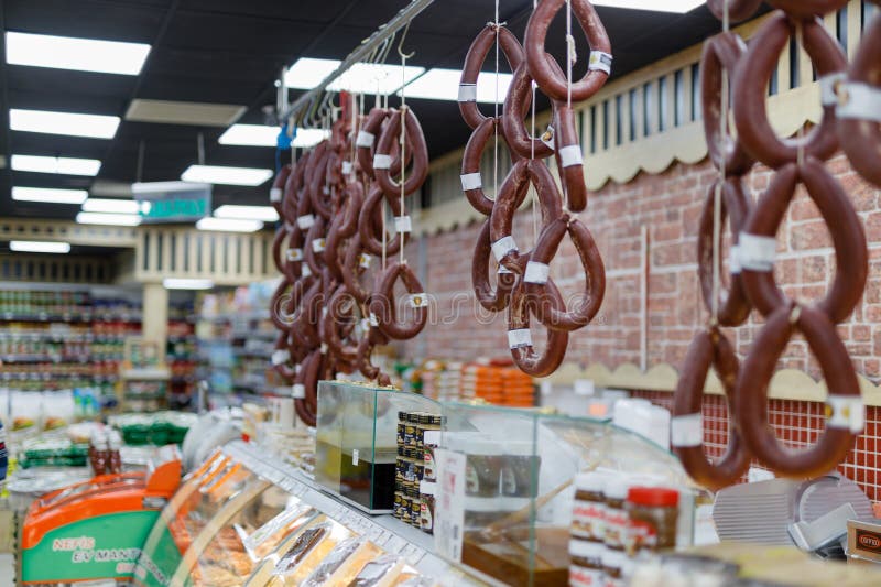Beef Sausage Rings on a Store Window Stock Image - Image of tasty ...