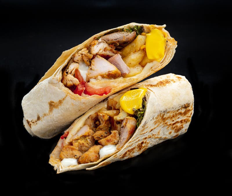 Beef Shawarma on a Dark Background. Shawarma with Beef in Pita Bread ...