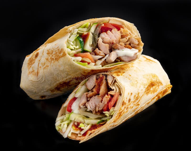Beef Shawarma on a Dark Background. Shawarma with Beef in Pita Bread ...