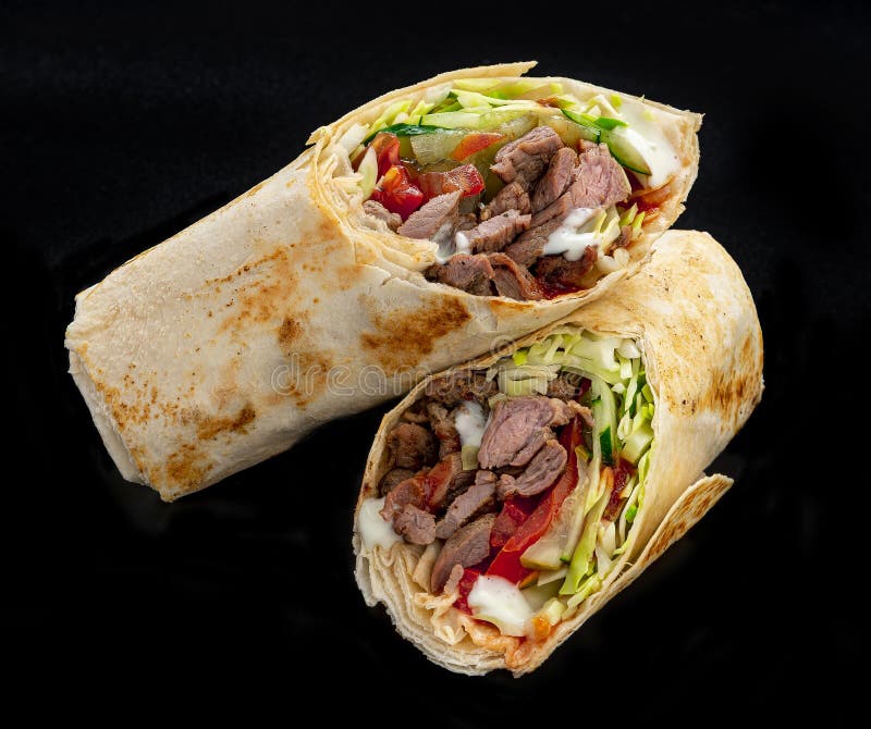 Beef Shawarma on a Dark Background. Shawarma with Beef in Pita Bread ...