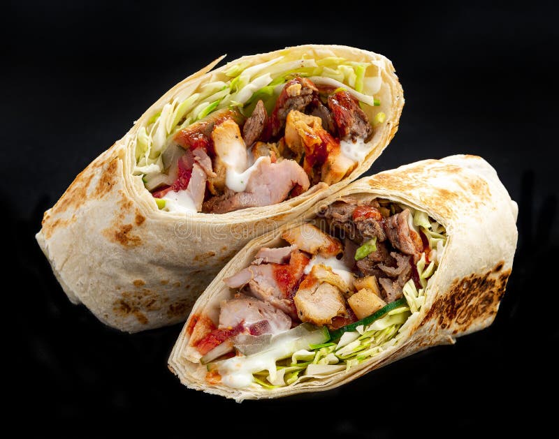 Beef Shawarma on a Dark Background. Shawarma with Beef in Pita Bread ...
