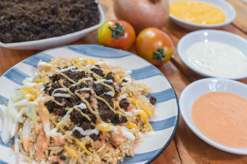 Beef Shawarma and Rice with Ingredients Stock Image - Image of shawerma ...