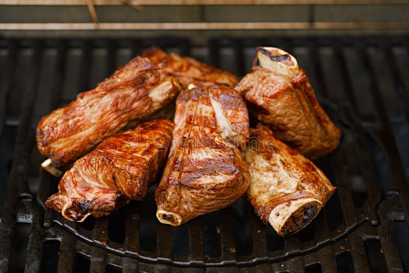 Beef Short Ribs on Bbq Flame Grill Stock Image - Image of meat, cooked ...
