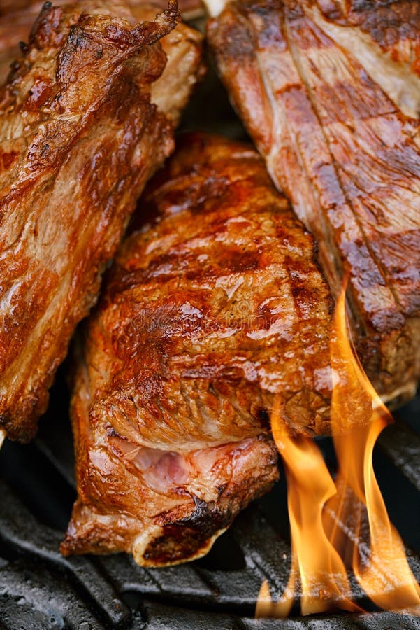 Beef Short Ribs on Bbq Flame Grill Stock Photo - Image of beef, meal ...