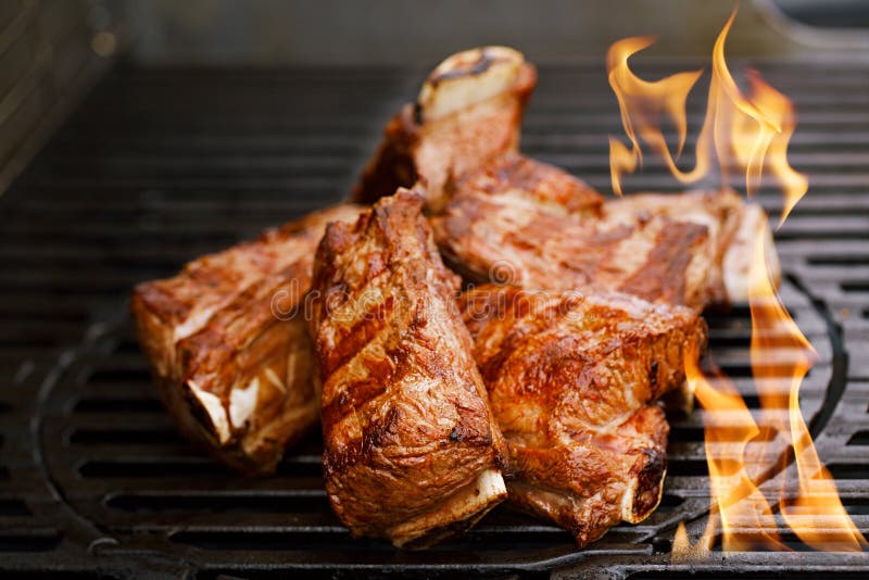 Beef Short Ribs on Bbq Grill Stock Photo - Image of grilled, charcoal ...