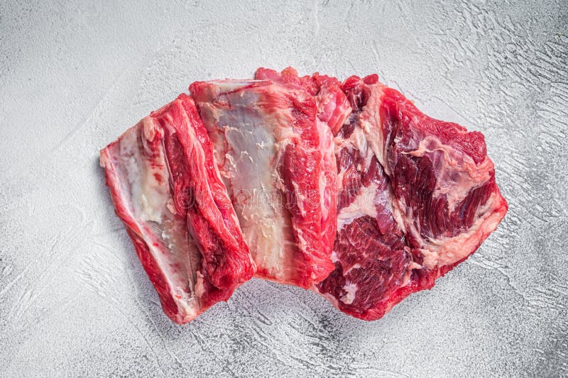 Beef Short Ribs, Raw Meat on Kitchen Table. White Background Stock ...
