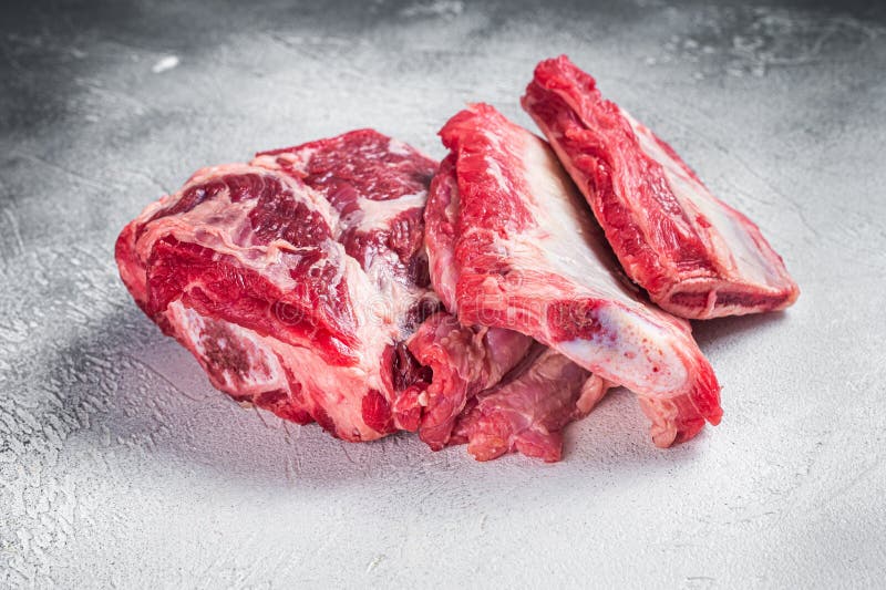 Beef Short Ribs, Raw Meat on Kitchen Table. White Background Stock ...