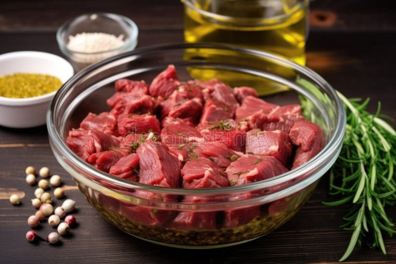 Beef Skewers Ready for Marinating in a Bowl Stock Illustration ...