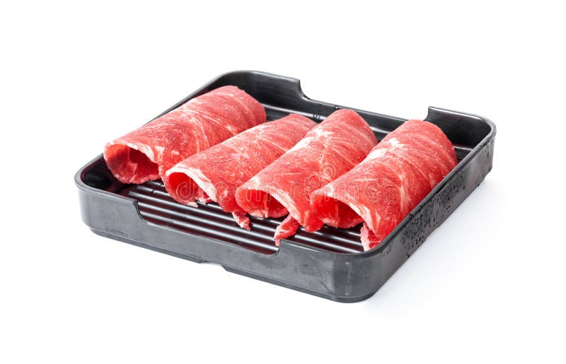 Beef Sliced in Tray Isolated on White Background Stock Image - Image of ...
