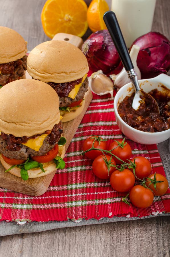 Beef Sliders with Homemade Barbecue Sauce Stock Photo - Image of beef ...