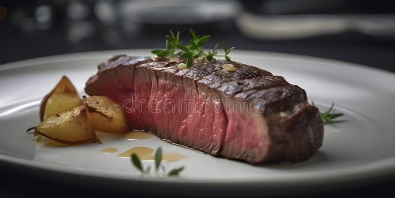 Beef Stake in the Restaurant, on Dark Background, AI Generated Stock ...