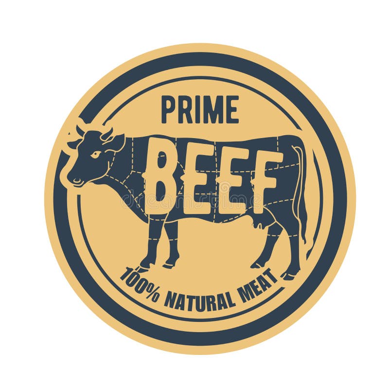 Beef Stamp - Label with Cow, Natural Prime Meat Stock Vector ...