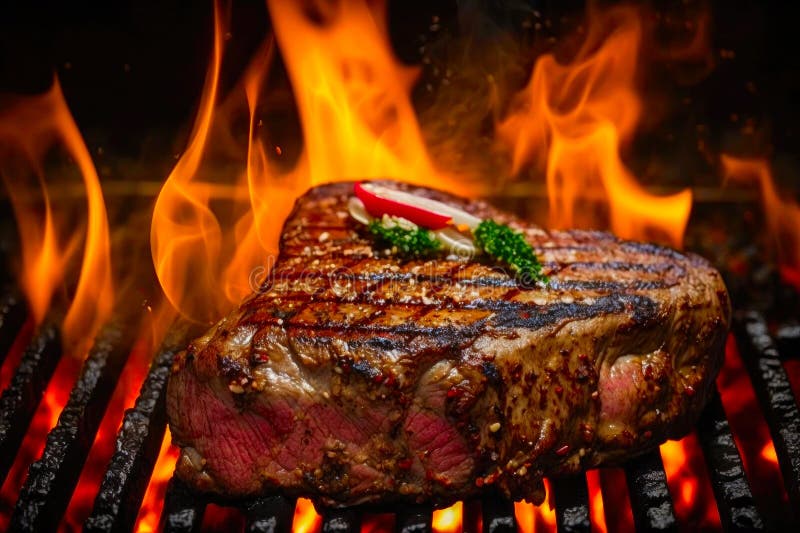 Beef Steak Bbq with Fire. Close-up View Stock Illustration ...