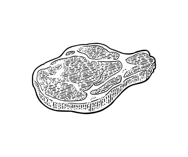 Beef Steak with Bone Top View. Vintage Black Vector Engraving ...