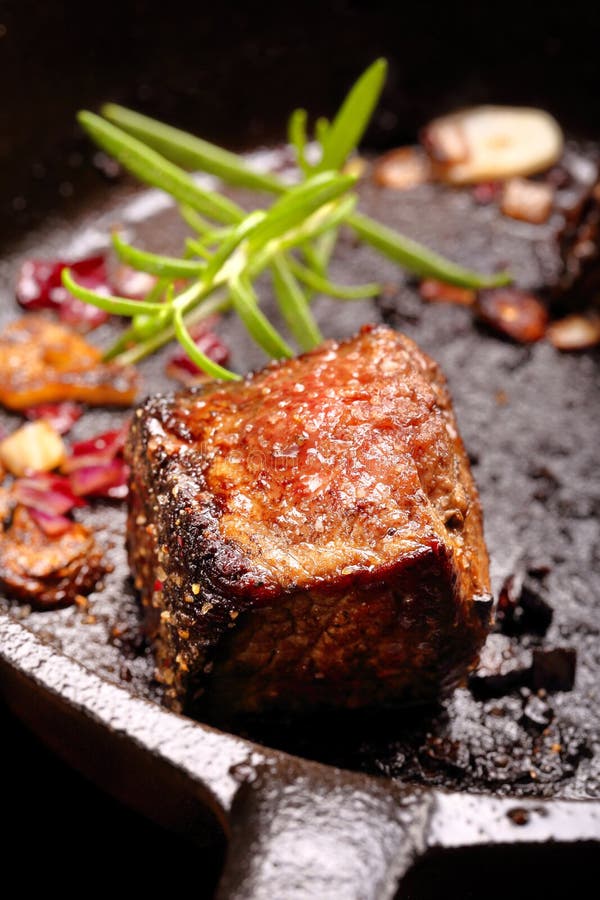 Beef Steak on Cast Iron Skillet Stock Image - Image of fresh, iron ...