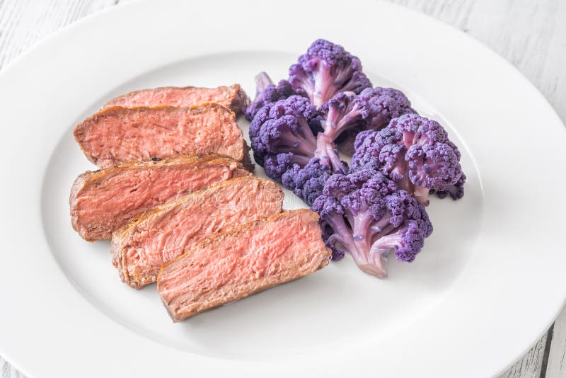 Beef Steak with Cauliflower Stock Photo - Image of plate, rare: 331992474