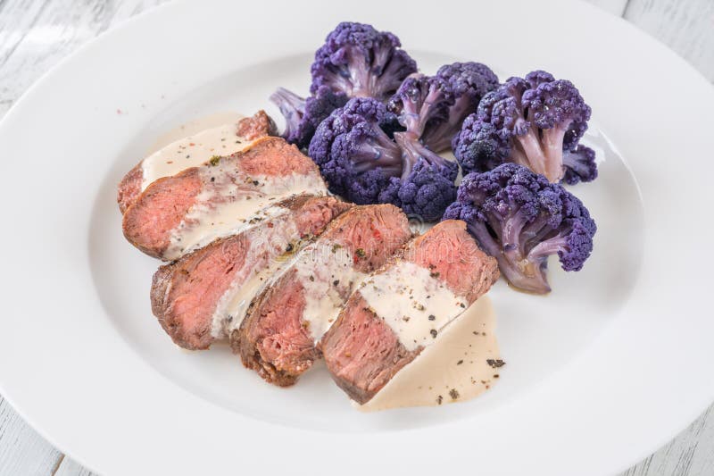 Beef Steak with Cauliflower Stock Image - Image of plate, tenderloin ...