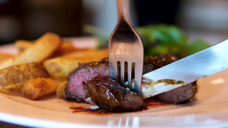 Cut Beef Steak Medium Beef Steak Cooked Medium Well Cut Sliced Knife ...