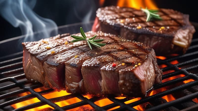 Beef Steak Cooked Over Fire with Rosemary and Spices Stock Illustration ...