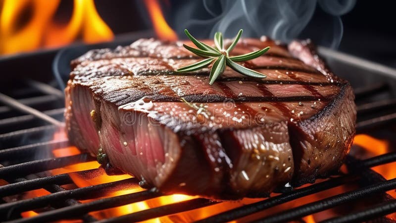 Beef Steak Cooked Over Fire with Rosemary and Spices Stock Illustration ...
