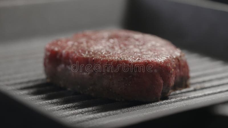 Beef Steak Cooking on Iron Grill Pan Stock Photo - Image of preparation ...