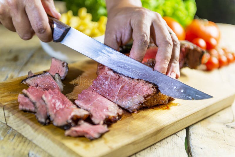 Beef Steak Cut on Chopping Board Stock Image - Image of bone, cooking ...