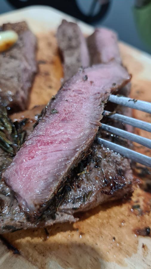 Beef steak cut half done stock photo. Image of steak - 208289612