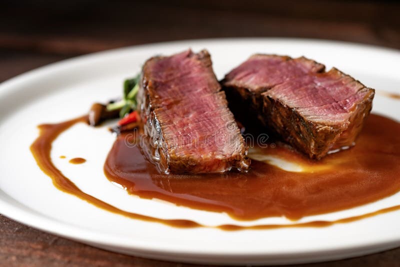 Beef Steak Filet Mignon in Demiglas Sauce Medium Rare Stock Image ...