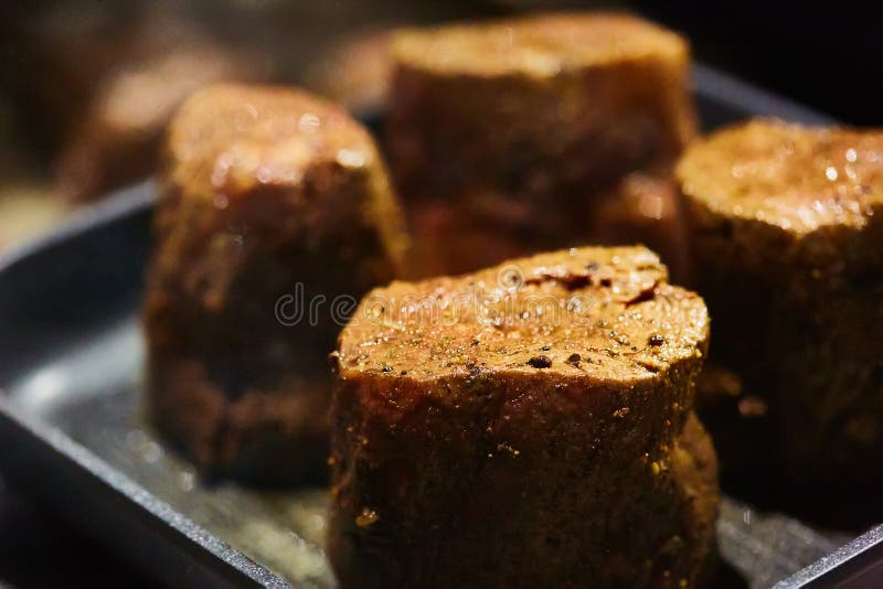 The Beef Steak in a Frying Pan. Shallow Dof Stock Photo - Image of herb ...