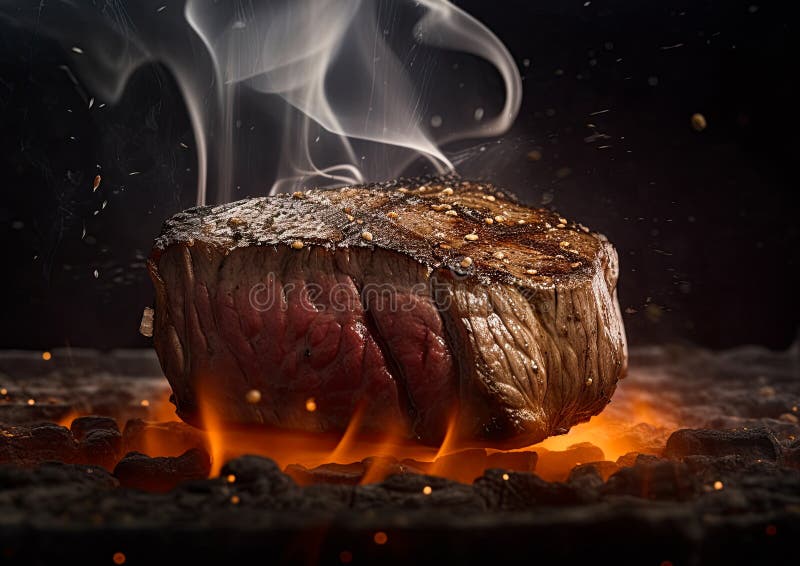 Beef Steak Grilled on Bbq Over the Burnning Fire. Generative Ai Stock ...