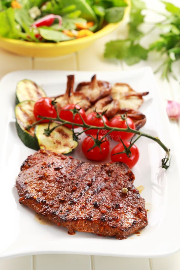 Beef Steak with Grilled Vegetable Stock Image - Image of food, medium ...
