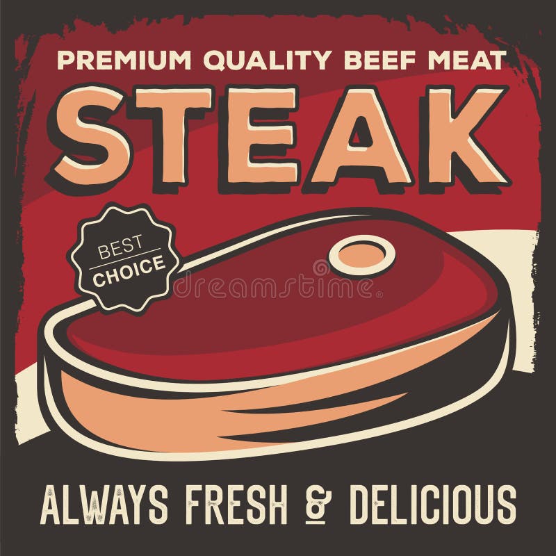 Beef Steak Meat Signage Poster Retro Rustic Vektor Illustrationer ...