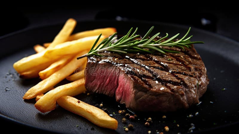Beef Steak Medium Rare with French Fries AI Generated Image Stock ...