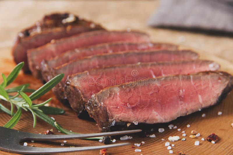 Beef Steak Medium Well Sliced Stock Image - Image of beefsteak, food ...