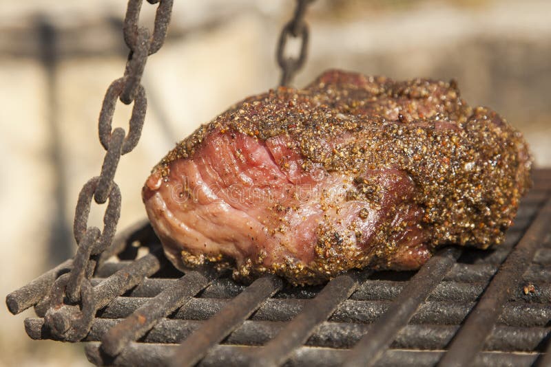 Beef steak over fire stock image. Image of barbecue, dark - 98962183
