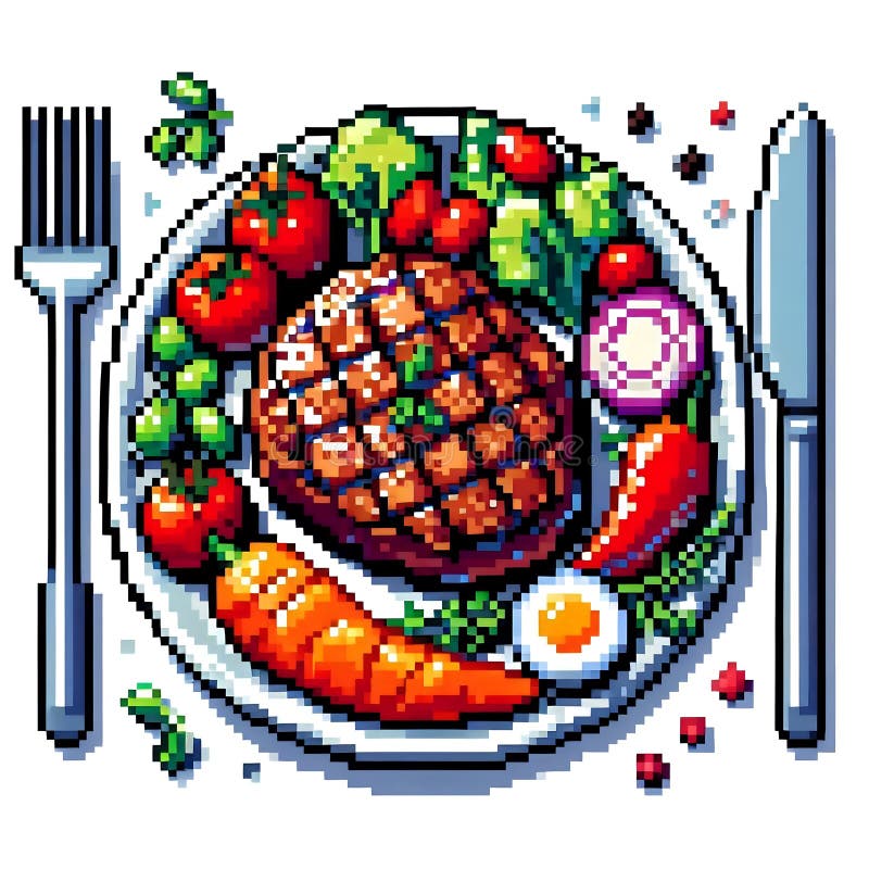 Beef steak, pixel art stock illustration. Illustration of games - 348707461