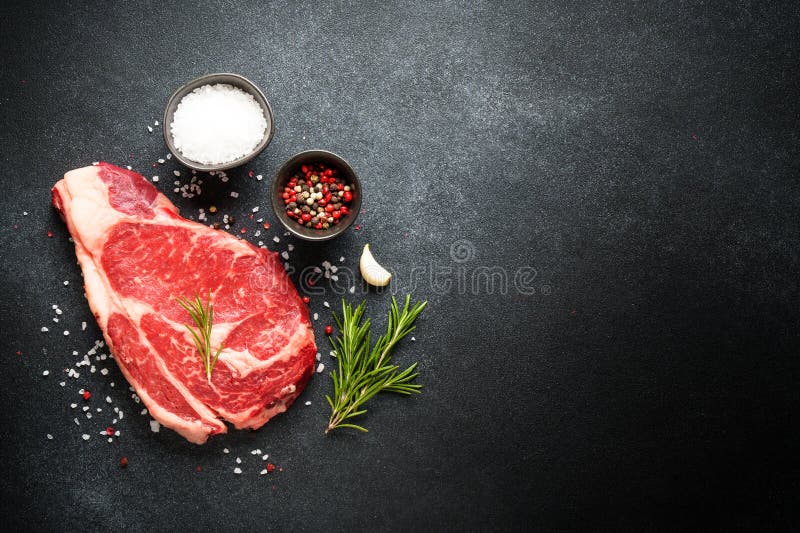 Beef Steak, Raw Meat on Black. Stock Photo - Image of view, meat: 305169738
