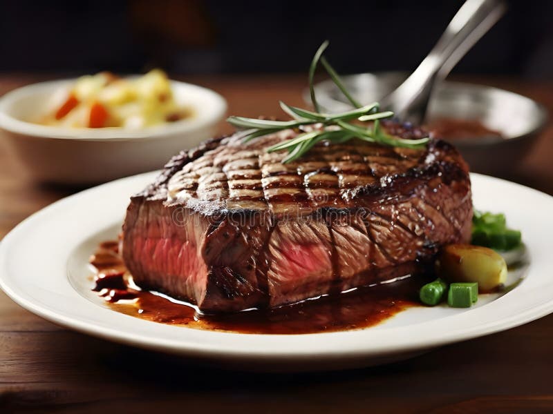 Beef steak served in plate stock illustration. Illustration of beef ...