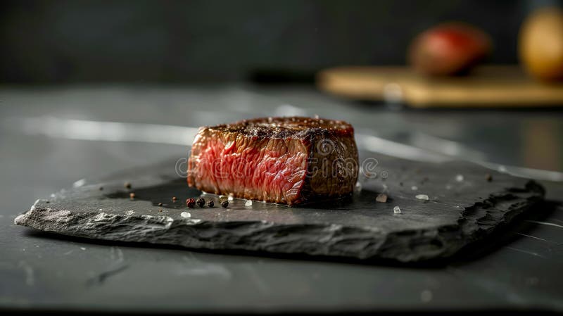 Beef Steak Served in Plate on Dark Background. Grilled Steak, Medium ...