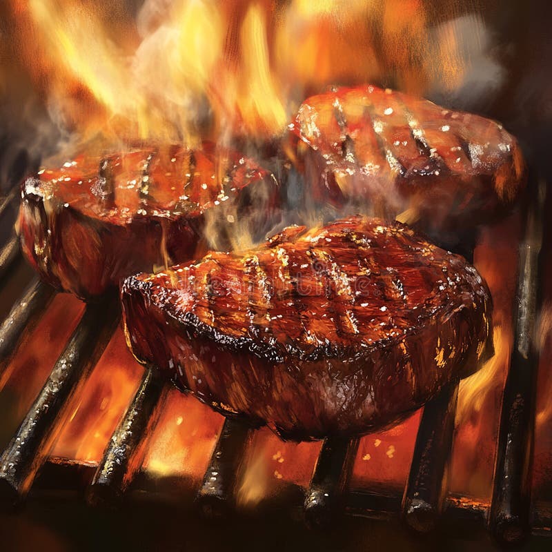 Big Juicy Beef Steak on the Grill Barbecue Sketch, Drawing Stock ...