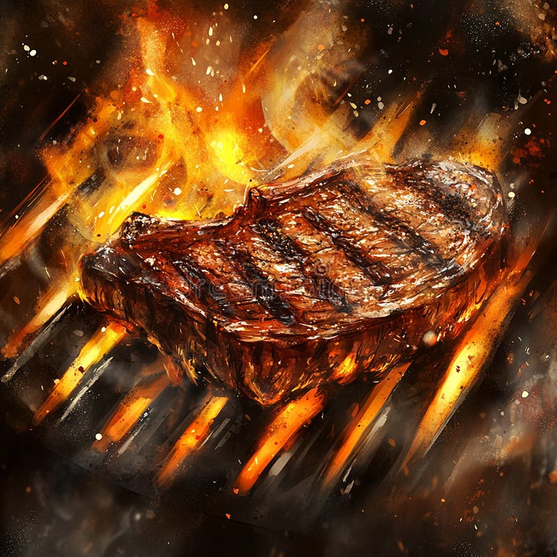 Big Juicy Beef Steak on the Grill Barbecue Sketch, Drawing Stock ...