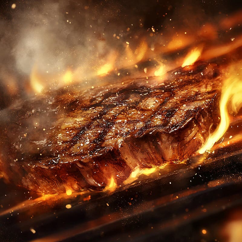 Big Juicy Beef Steak on the Grill Barbecue Sketch, Drawing Stock ...